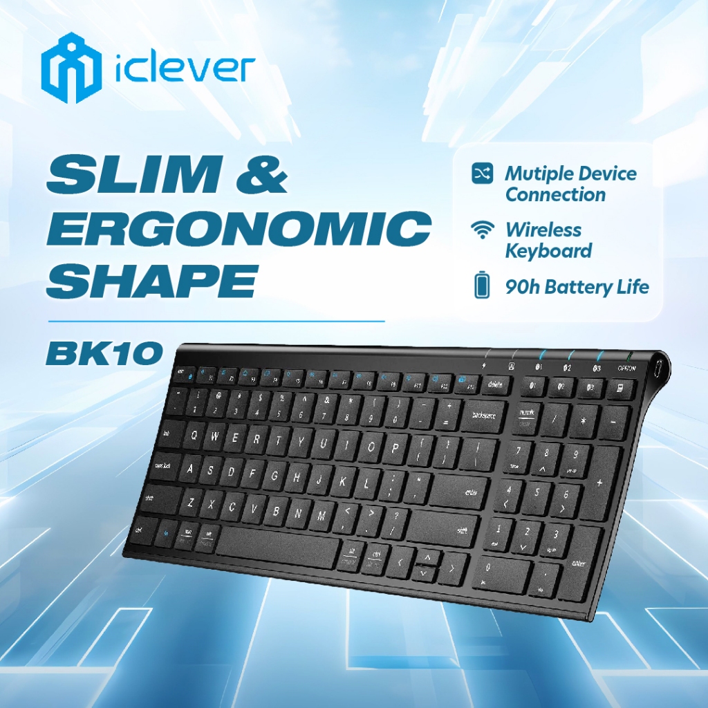 BK10 Bluetooth Keyboard, Multi Device Rechargeable with Number Pad Ergonomic Design Connect 3 ...