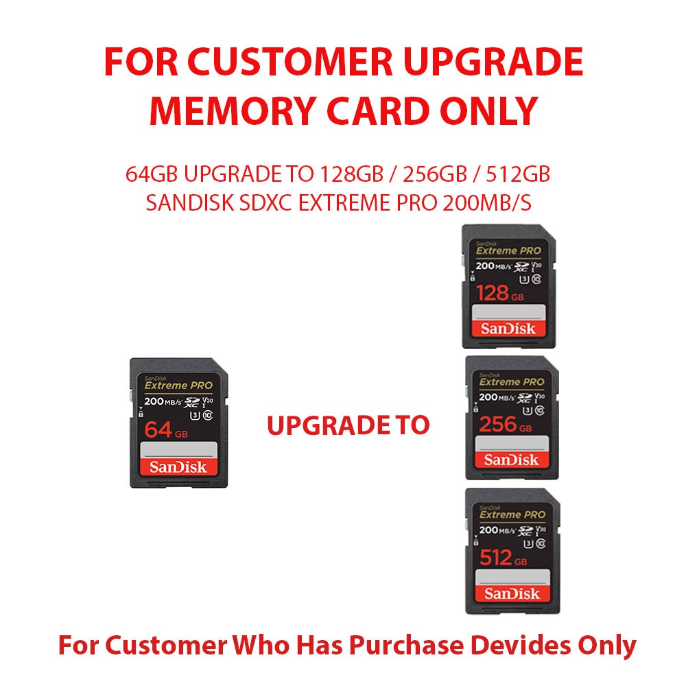 Upgrade Memory Card From 64GB TO 128GB / 256GB / 512GB ( For Customer ...