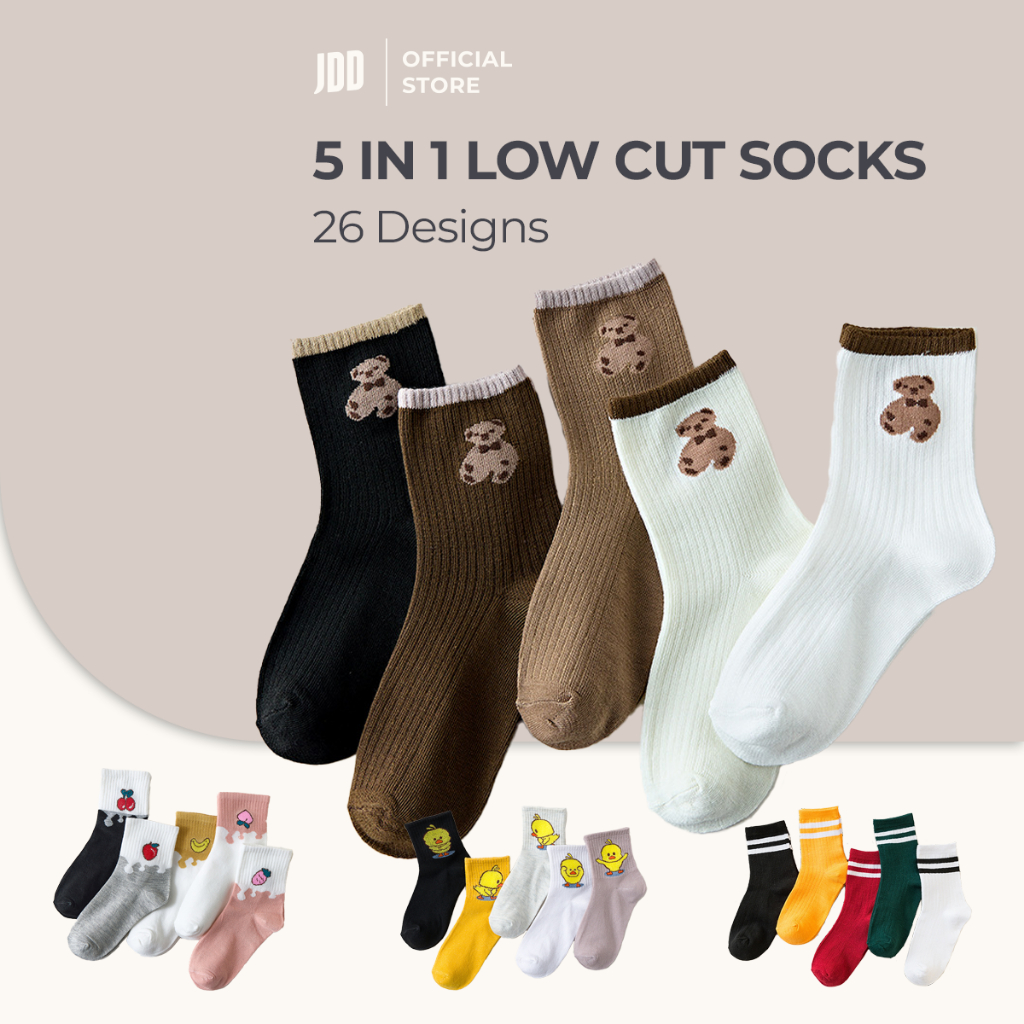 [5 PAIRS] Half Socks Women 100% Cotton Ankle Stocking Cute Casual Boat ...