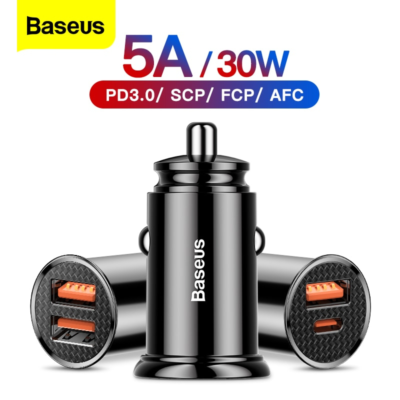 Baseus Car Quick Charger Dual Ports 5A PPS Intelligent USB Type C QC 4. ...