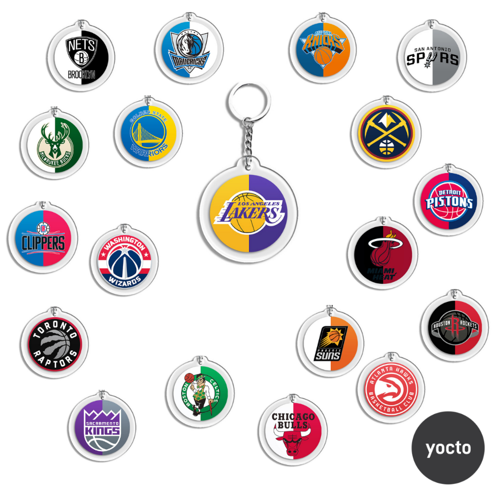 Double-Sided NBA Basketball Team Logo Design Keychain - Acrylic Rantai ...