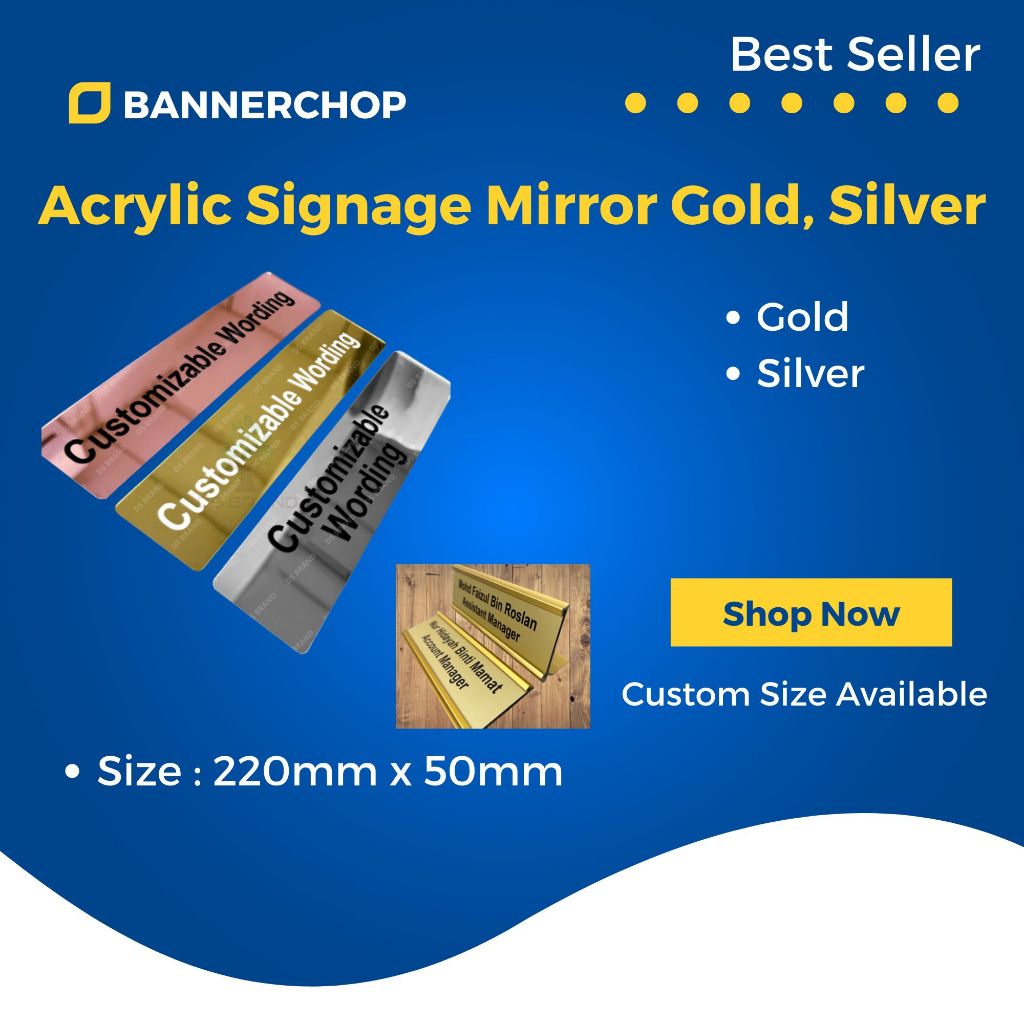 [𝗦𝗛𝗜𝗣 𝟮𝟰𝗛] Acrylic Signage Mirror Gold, Silver / Office Sign / Door ...