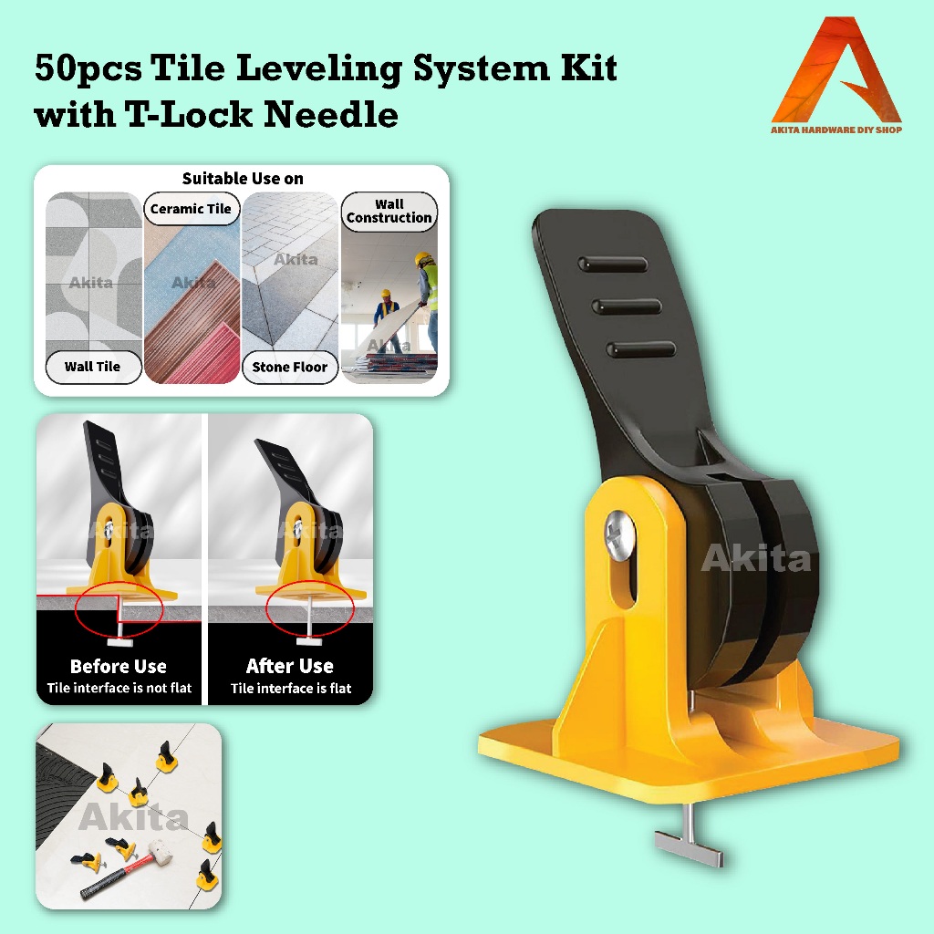 50pcs Floor Tile Spacer System Kit T Shape Pin Reusable Level Wedges ...