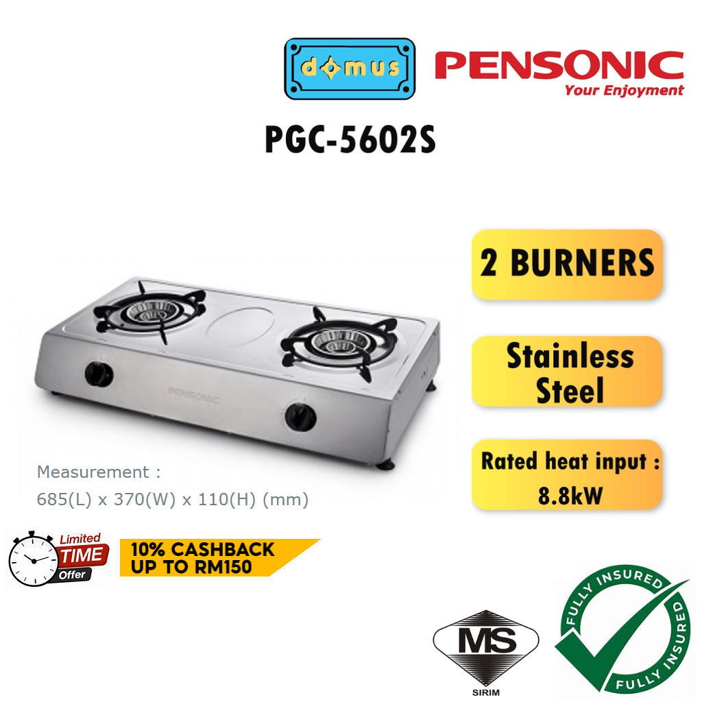 Pensonic 2 Burners Stainless Steel Table Top Gas Cooker Dapur Gas Easy ...