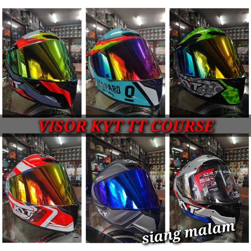 VISOR KYT TT COURSE FULLFACE SIANG MALAM PURPLE/BLUE GOLD/BLUE REVO ...