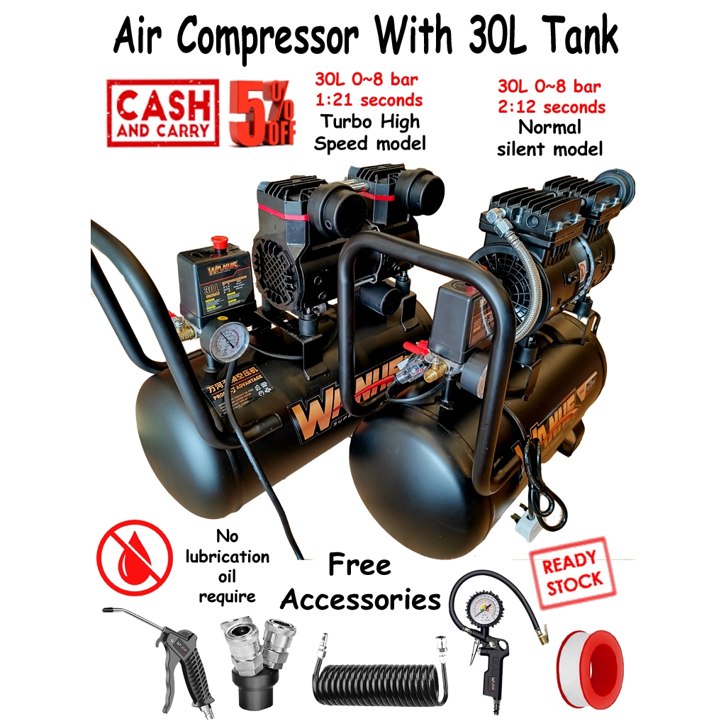 Air Compressor 30L Tank, Oilless Air Compressor Oil Free Air Compressor ...