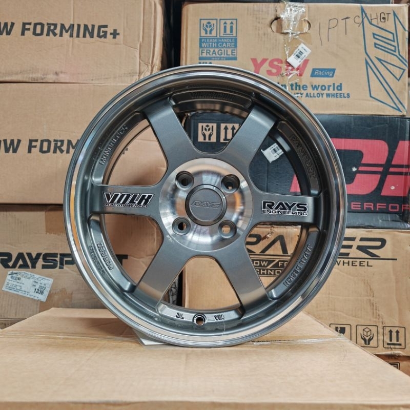 [4PCS] New Sport Rim 15inch TE37 15X7JJ 4H100 Gunmetal Centre Polish ...