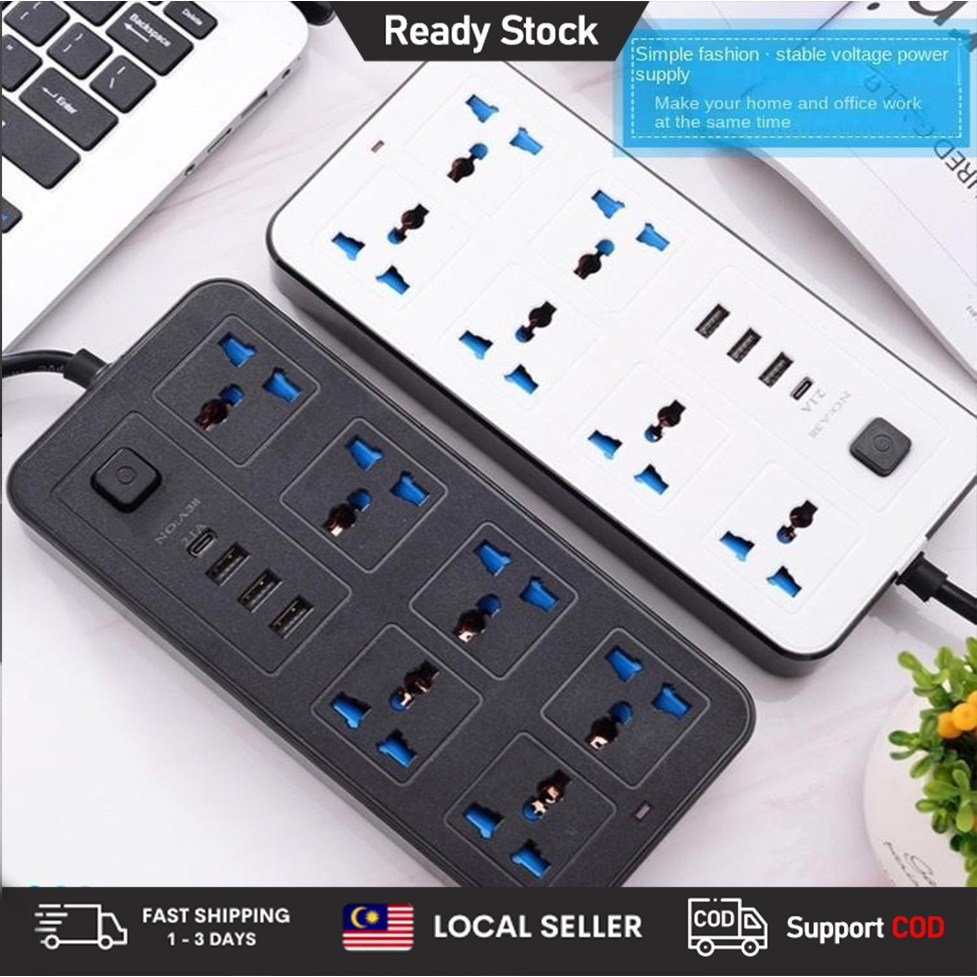USBC 3 USB Port 6 Universal Power Strip Extension Plug Electric Sockets ...