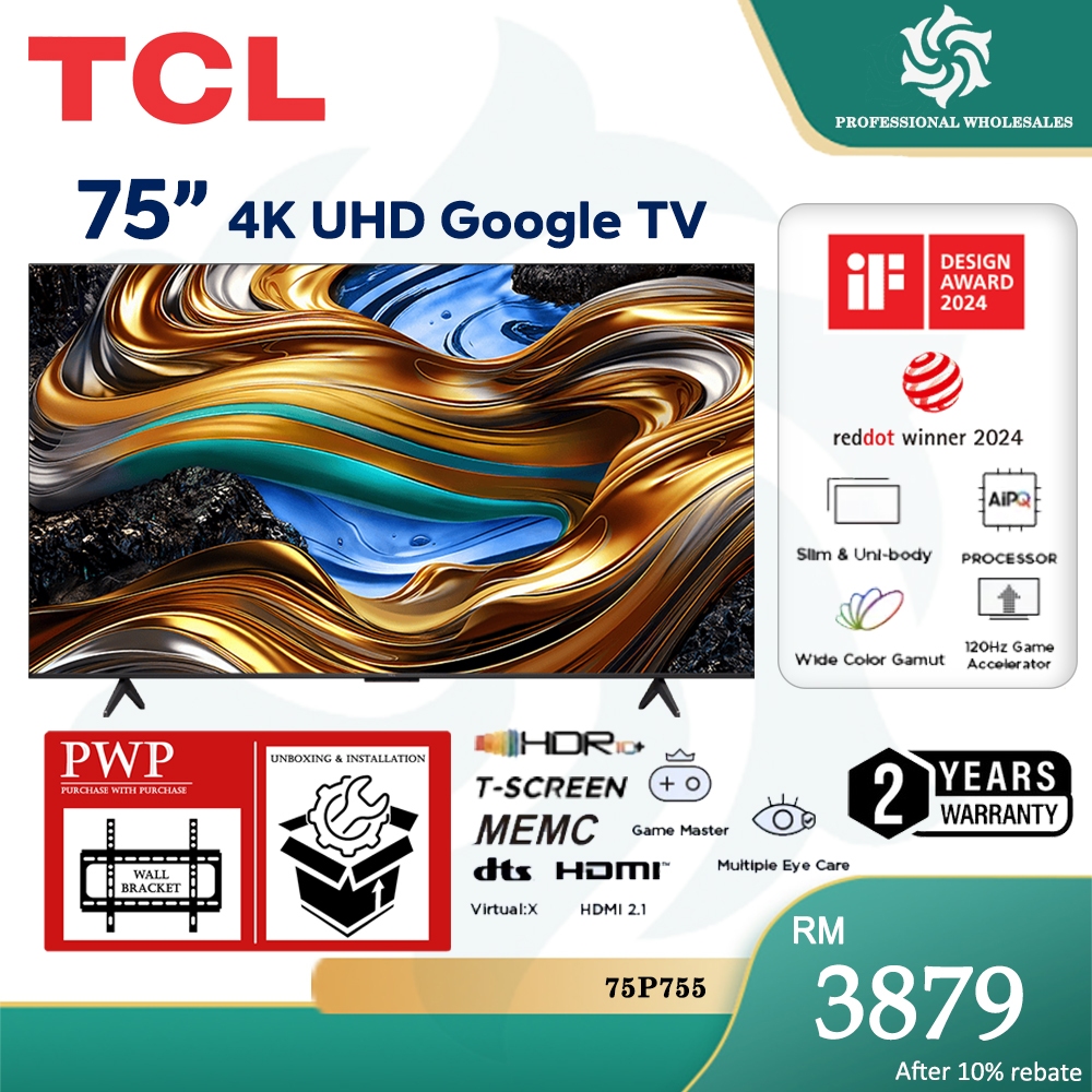 【LOWEST PRICE】TCL 75" 4K UHD Google TV with Wide Color Gamut, MEMC, T-Screen 75P755 | Shopee ...