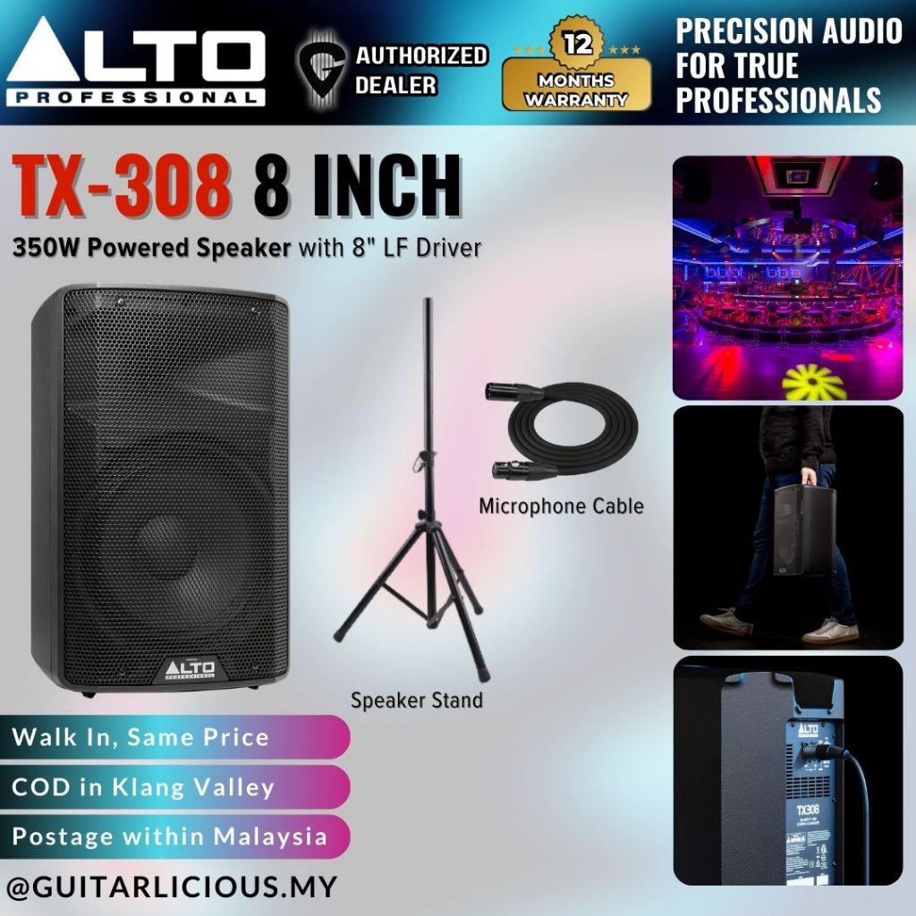ALTO TX308 350W 8 inch Powered Speaker with Stand and Cable ( TX-308 ...