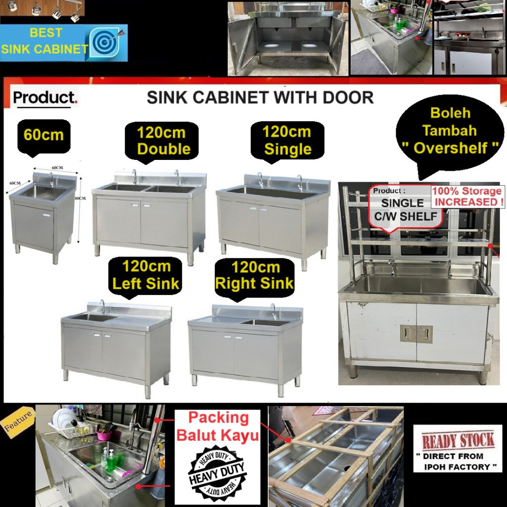PREMIUM SINK CABINET 120CM 高档不锈钢洗槽柜子 BAR SINKS / BASIN BASUH CUCI HEAVY ...