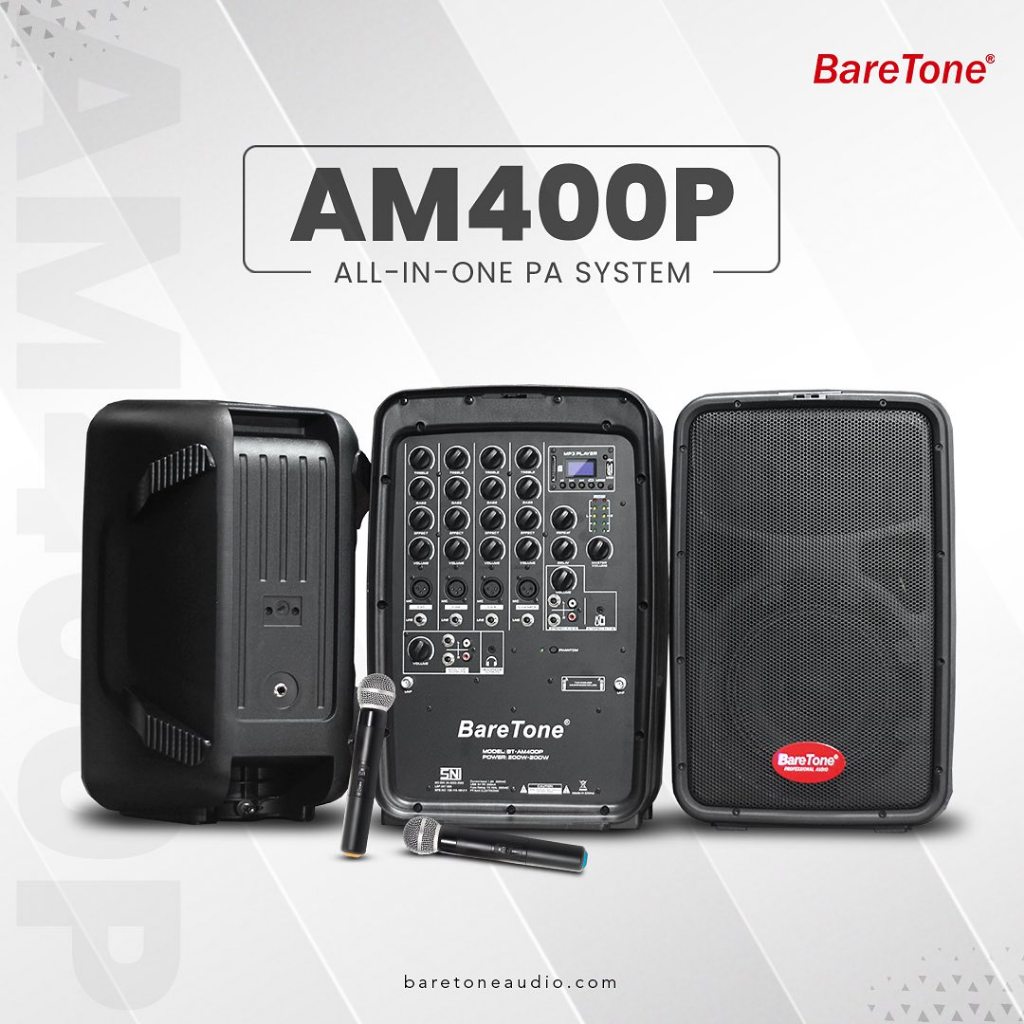 BareTone Compact All-In-One PA System With USB/Bluetooth (400W) AM400P ...