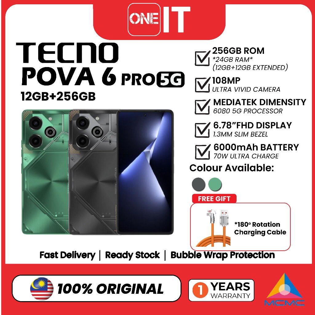 TECNO Pova 6 Pro 5G LI9 Smartphone (24GB RAM + 256GB ROM) 6000mAh ...