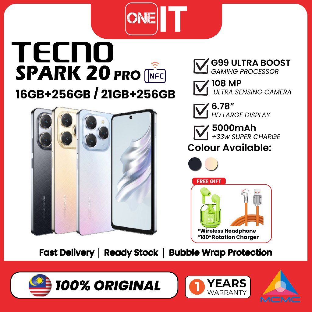 TECNO Spark 20 Pro KJ6 Smartphone (21GB RAM + 256GB ROM)(16GB RAM ...