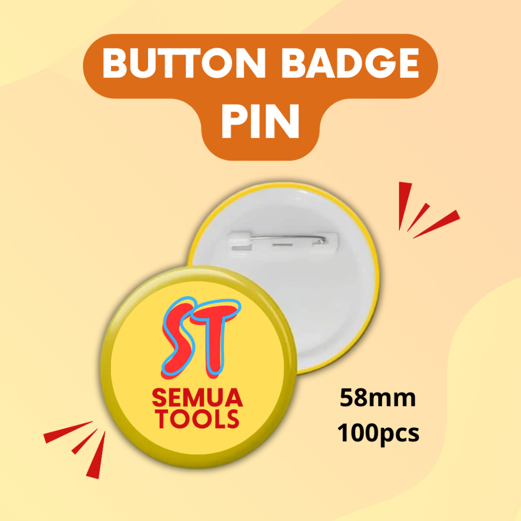 BUTTON BADGE PIN 🔴🟡🟢 RAW MATERIAL 58mm (100PCS) / Button Badge Pin back ...