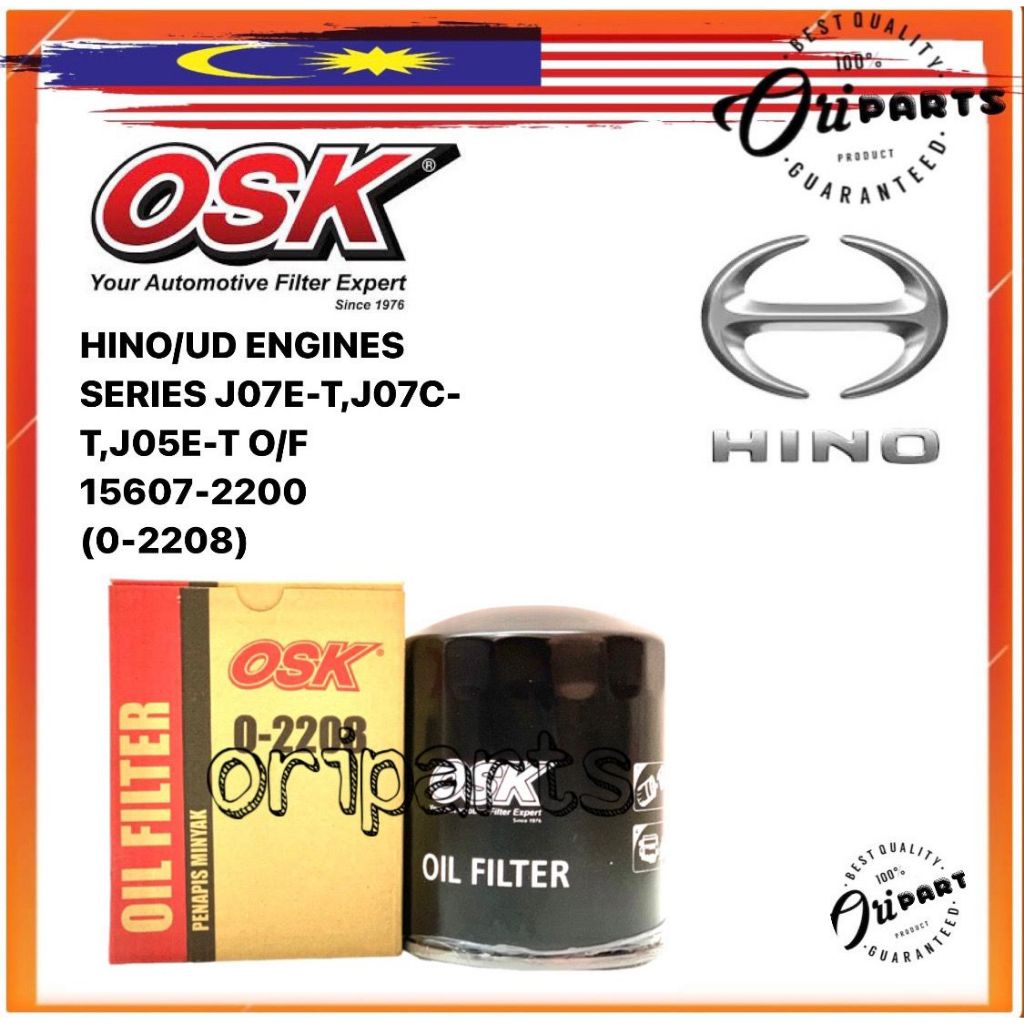 OSK OIL FILTER O-2208 HINO/UD ENGINES SERIES J07E-T J07C-T J05E-T OIL ...