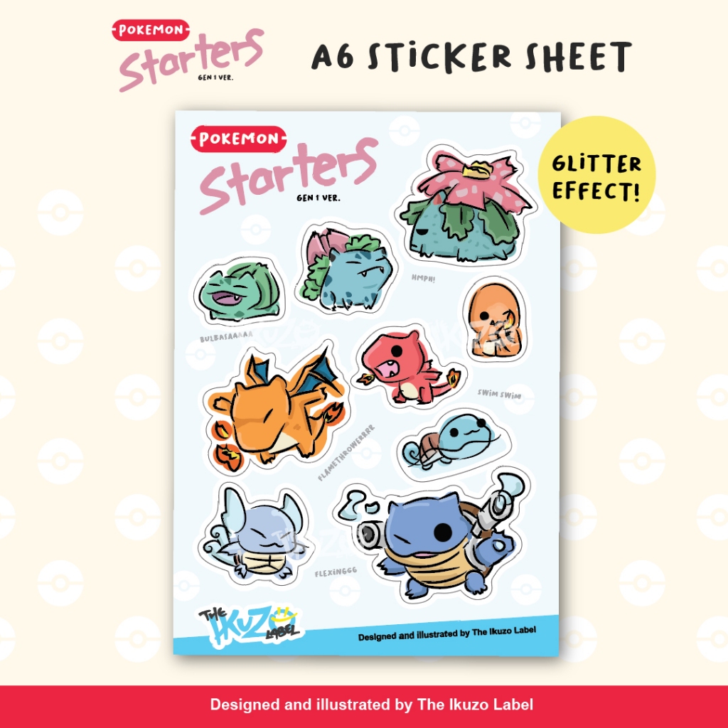 Pokemon series Starters Gen 1 Version Waterproof Sticker Sheet | Shopee ...