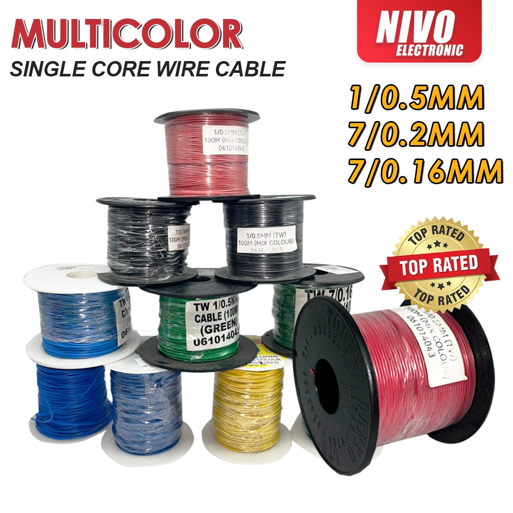 5 Meter - MULTICOLOR SINGLE CORE MULTI STRAND SIGNAL WIRE CABLE 1/0.5mm ...