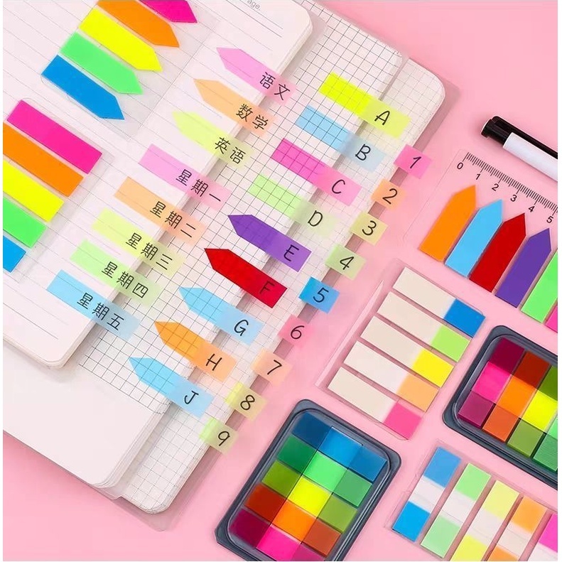 PET Fluorescent Bookmark Sticker Index Label Sign Here Stick On Notes ...