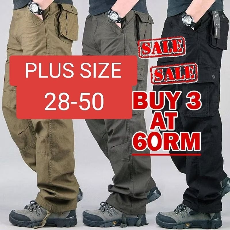Seluar Lelaki kerja Kargo 6 pocket slack pant|kain 100%Cotton premium ...