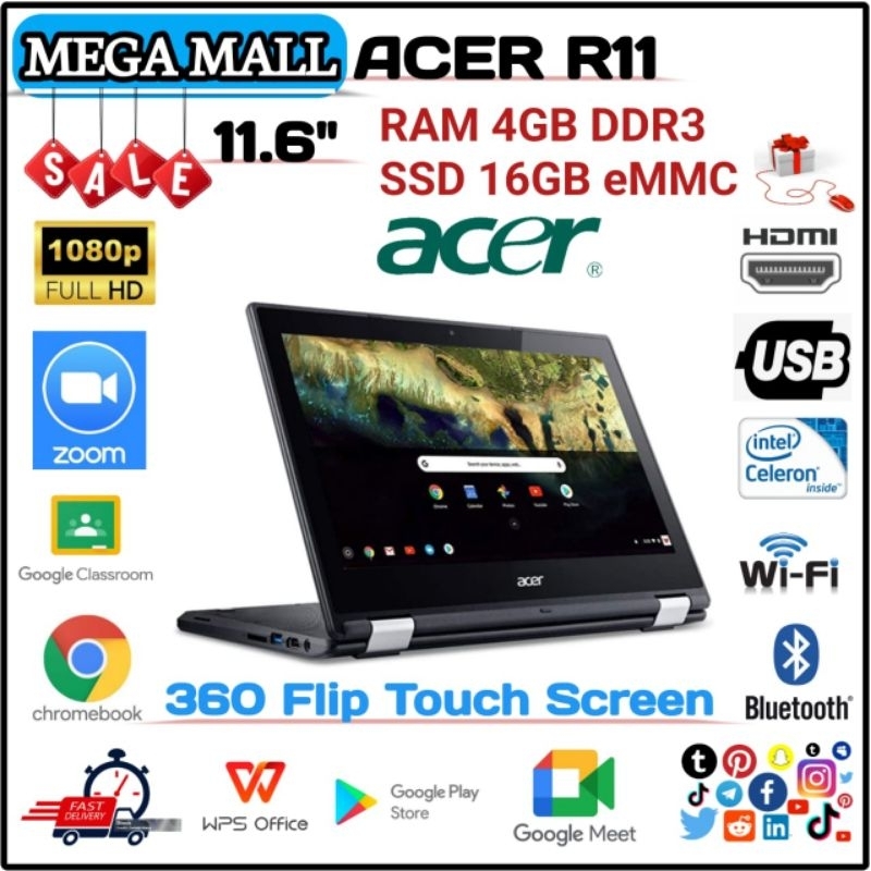 Acer Chromebook R11 X360 Touch Screen Ram 4GB SSD 16GB Students Laptop ...
