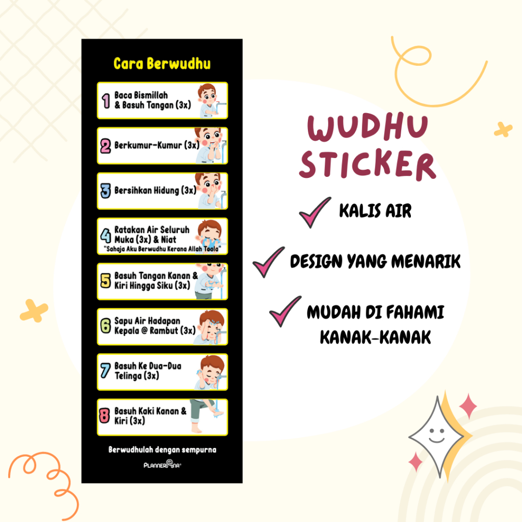 Sticker Wudhu , Doa Melihat Cermin, Doa Masuk Tandas, QIblat Kalis Air ...