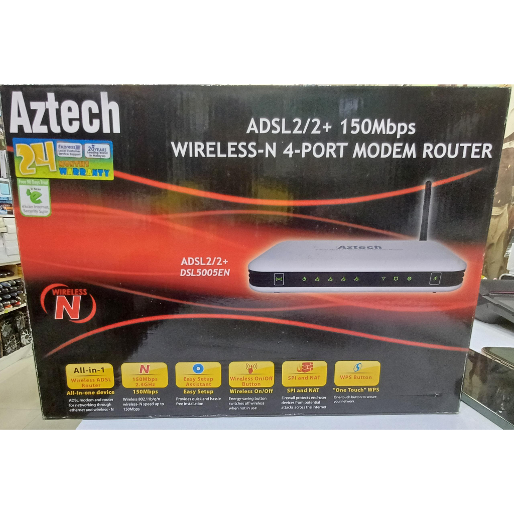 Aztech 4-Port ADSL2/2+ Wireless-G Modem Router (DSL605EW) | Shopee Malaysia