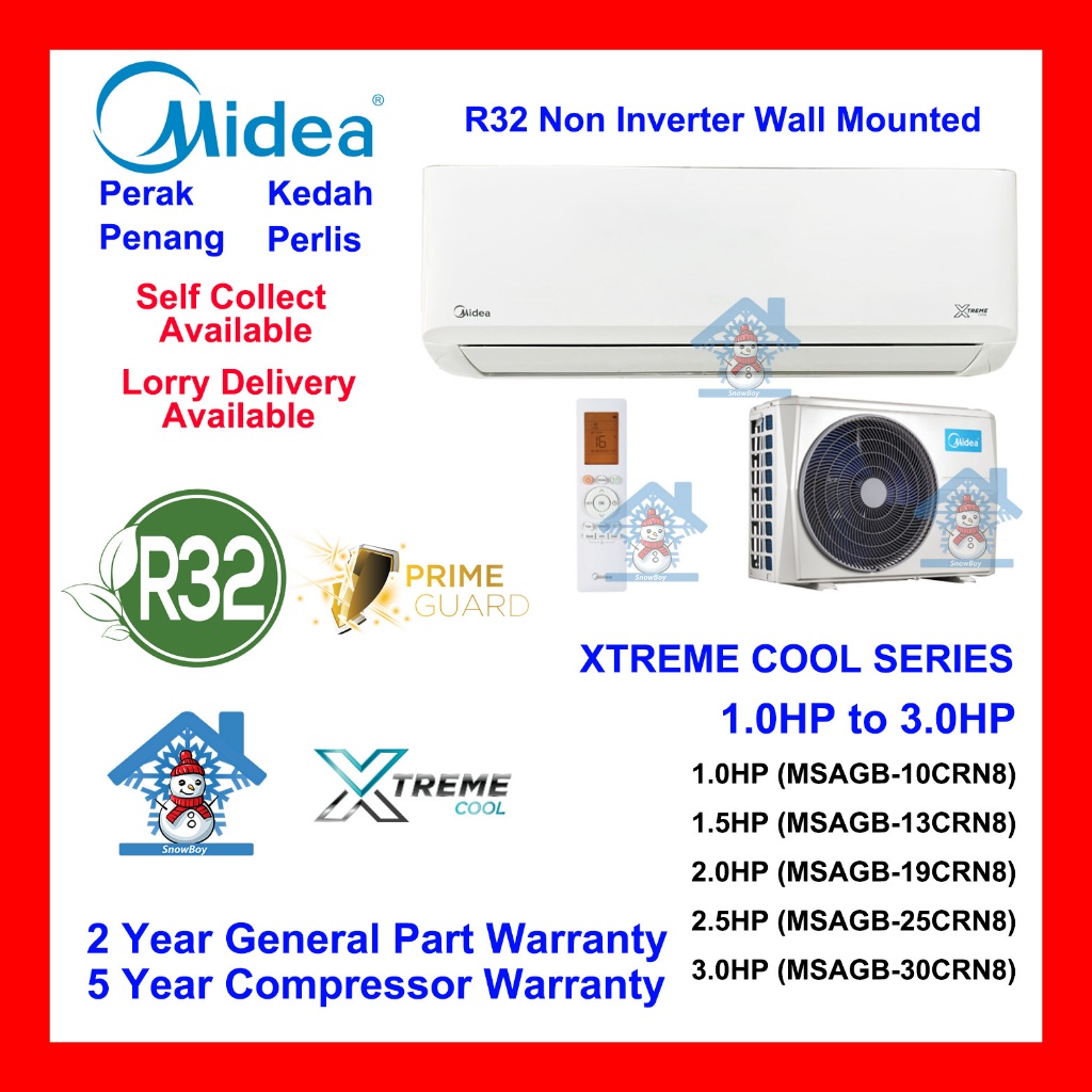 Midea Non Inverter Air Conditioner 1.0HP 1.5HP 2.0HP 2.5HP R32 MSAGB-10CRN8 MSAGB-13CRN8 Aircond ...