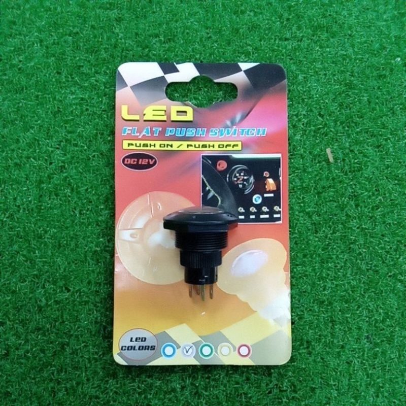 NEW 32mm DC12V 12V White LED Light Flat Push On Off Switch Button Black ...