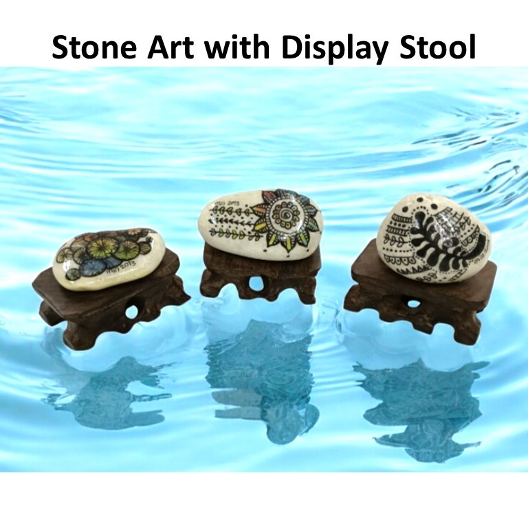 Stone Art with Wooden Display Stool | Shopee Malaysia