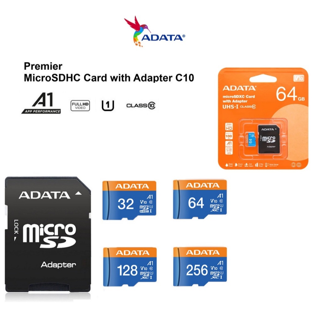 AData Premier microSDHC Memory Card with Adapter UHS Class 10 A1 V10 ...