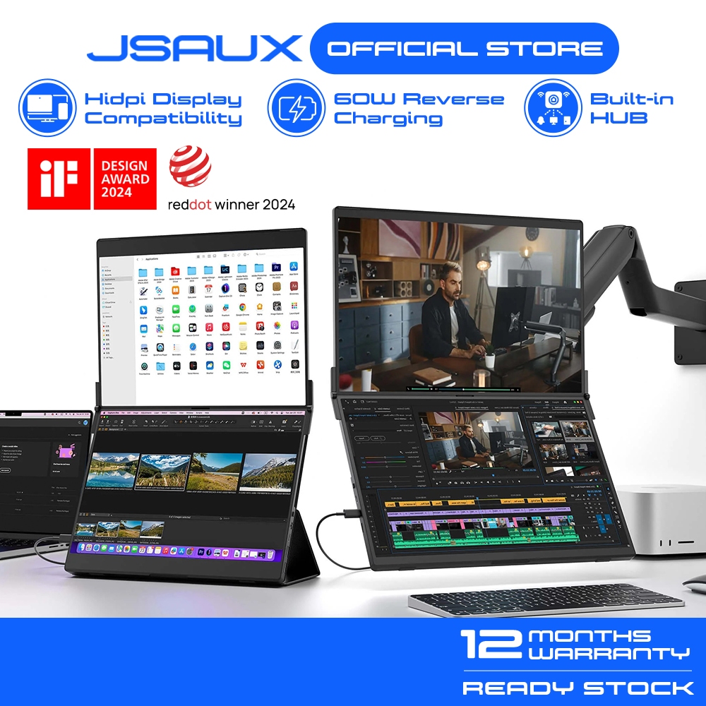 JSAUX PM0201 & PM0205 FlipGo Pro Portable Dual Monitor 13.5 / 15.6 / 16 ...