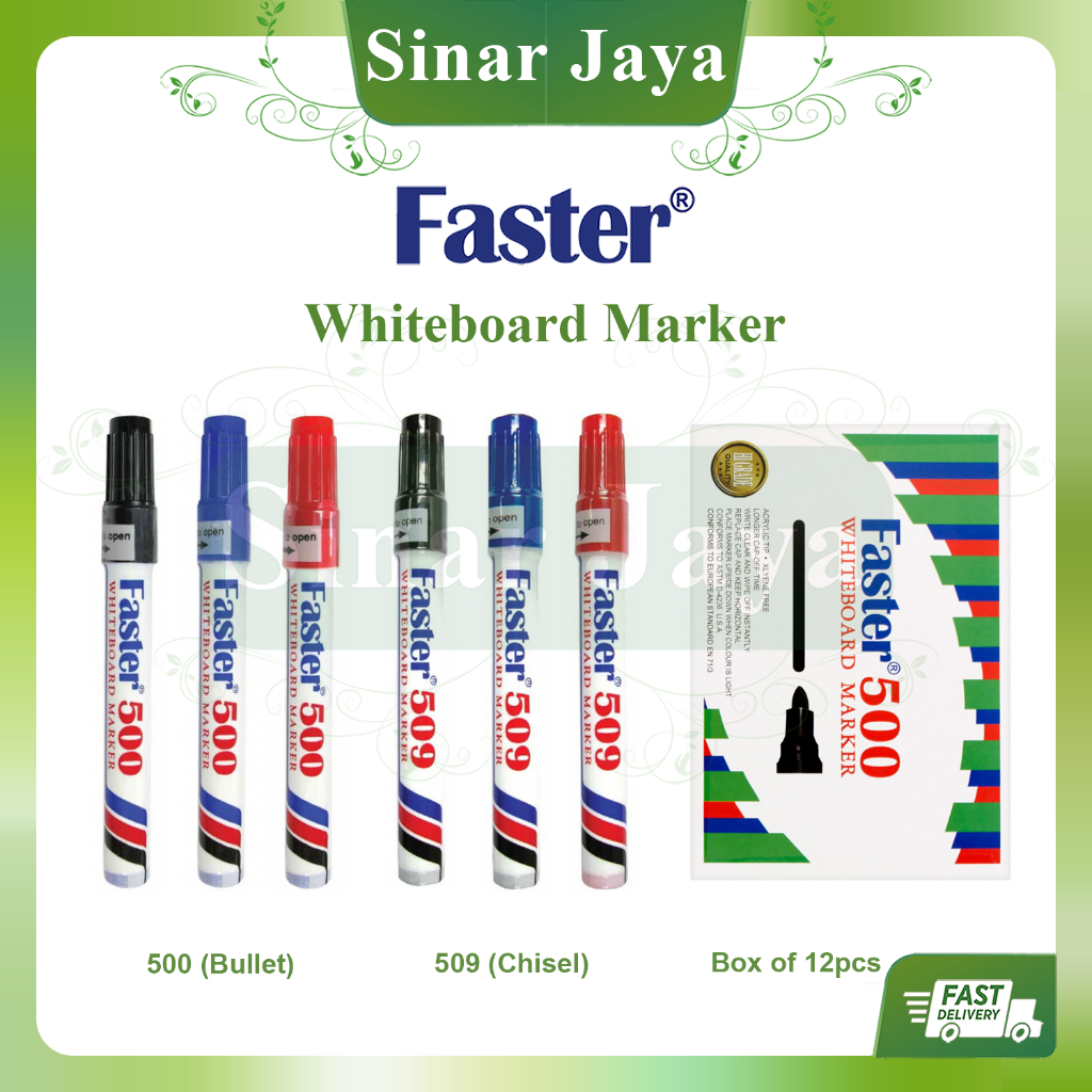 [SJ] Faster 500 / Faster 509 Whiteboard Marker Pen Bullet / Chisel ...