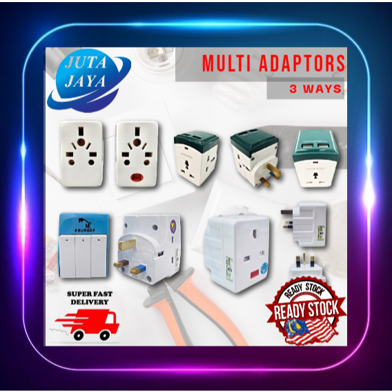 3 Way 13Amp 3 Pin Universal Adapter Travel Multi Plug Adapter With Neon ...