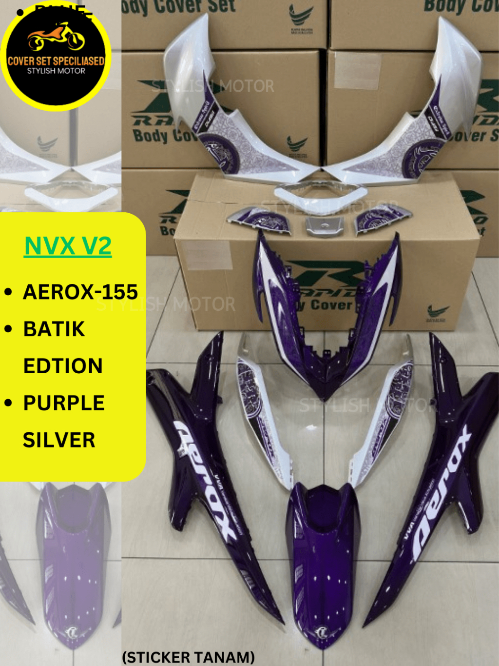 RAPIDO Cover Set YAMAHA Nvx V2 Aerox-155 Batik Edition Purple Red Blue ...