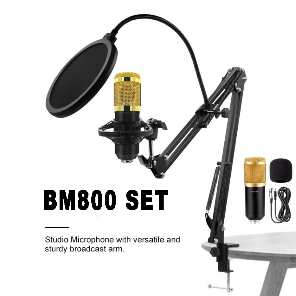 BM800 Professional USB Condenser Audio Studio Microphone Vocal Record Mic with Stand for PC ...