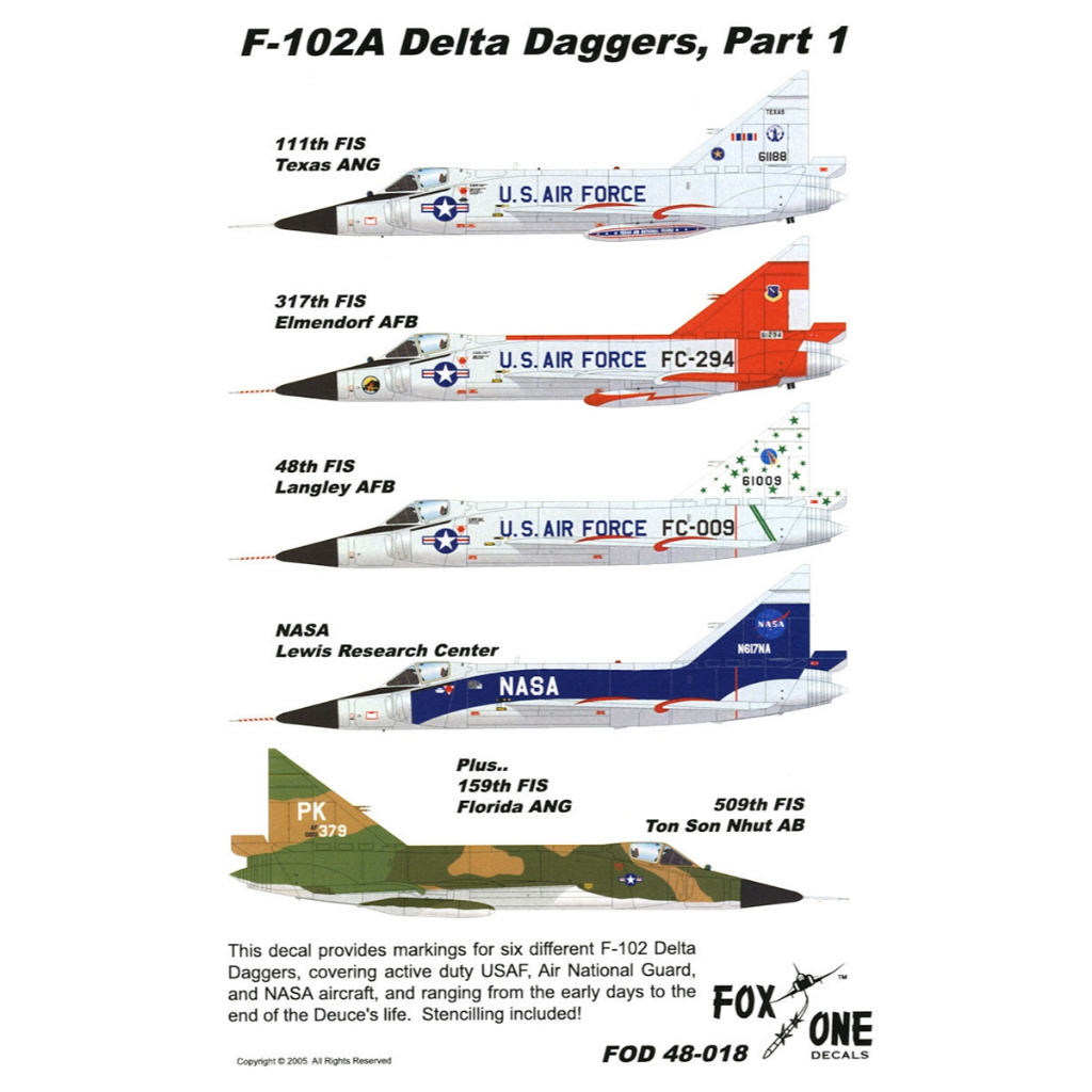 Fox One Decals 48-018 decal 1/48 - F-102A Delta Daggers, Part 1 ...