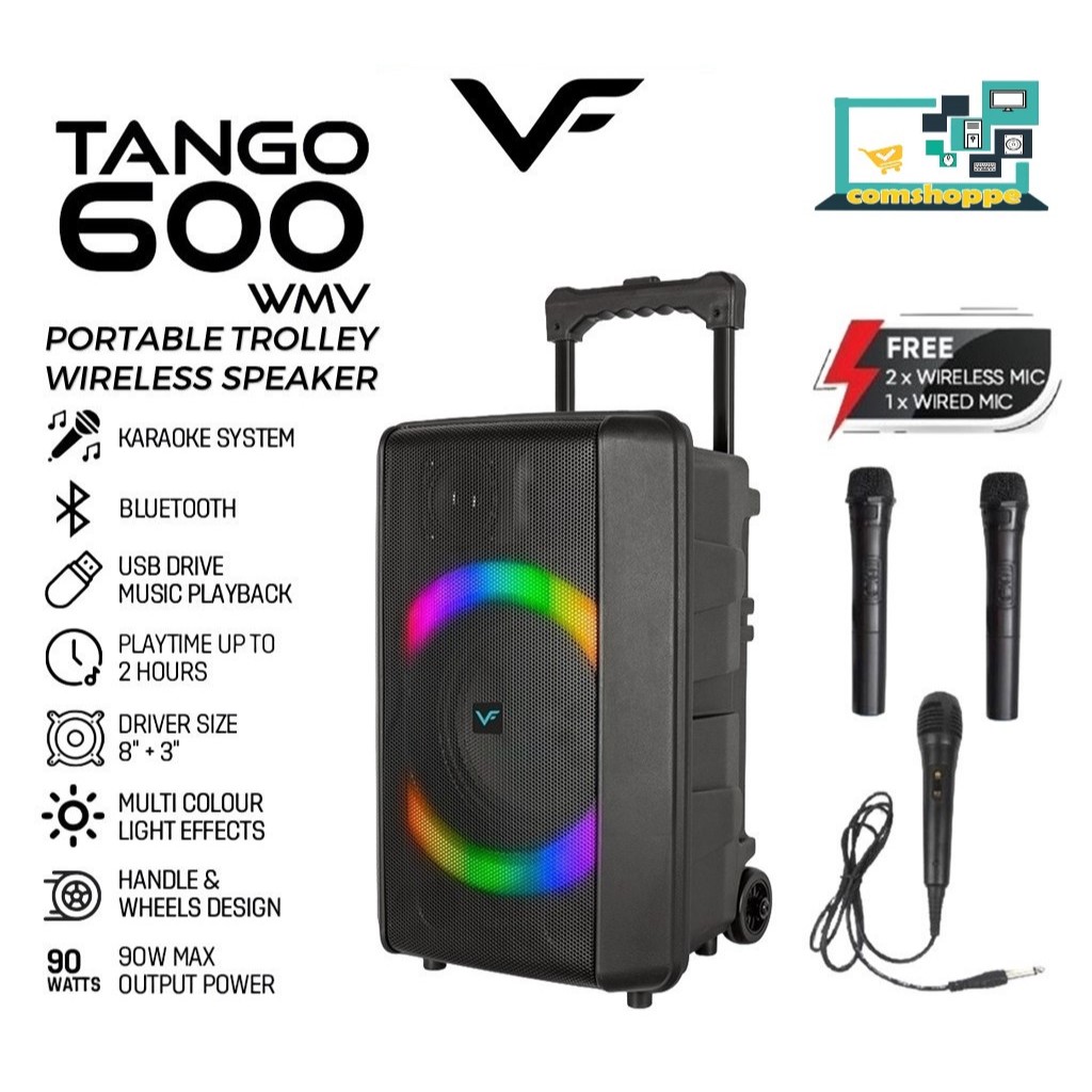 Vinnfier VF Tango 600 WMV 90W Max Portable Trolley Wireless Bluetooth ...