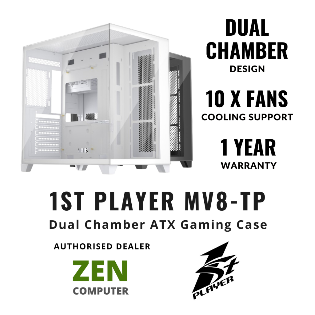 # 1ST PLAYER™️ MV8-TP (WHITE / BLACK) | Dual Chamber ATX Gaming Case ...