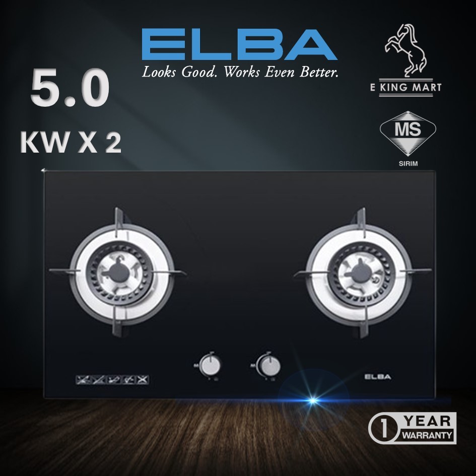 ELBA Built in Glass Hob EGH-K8842G(BK) 10.0kW 2 Burner Stove Gas Cooker ...