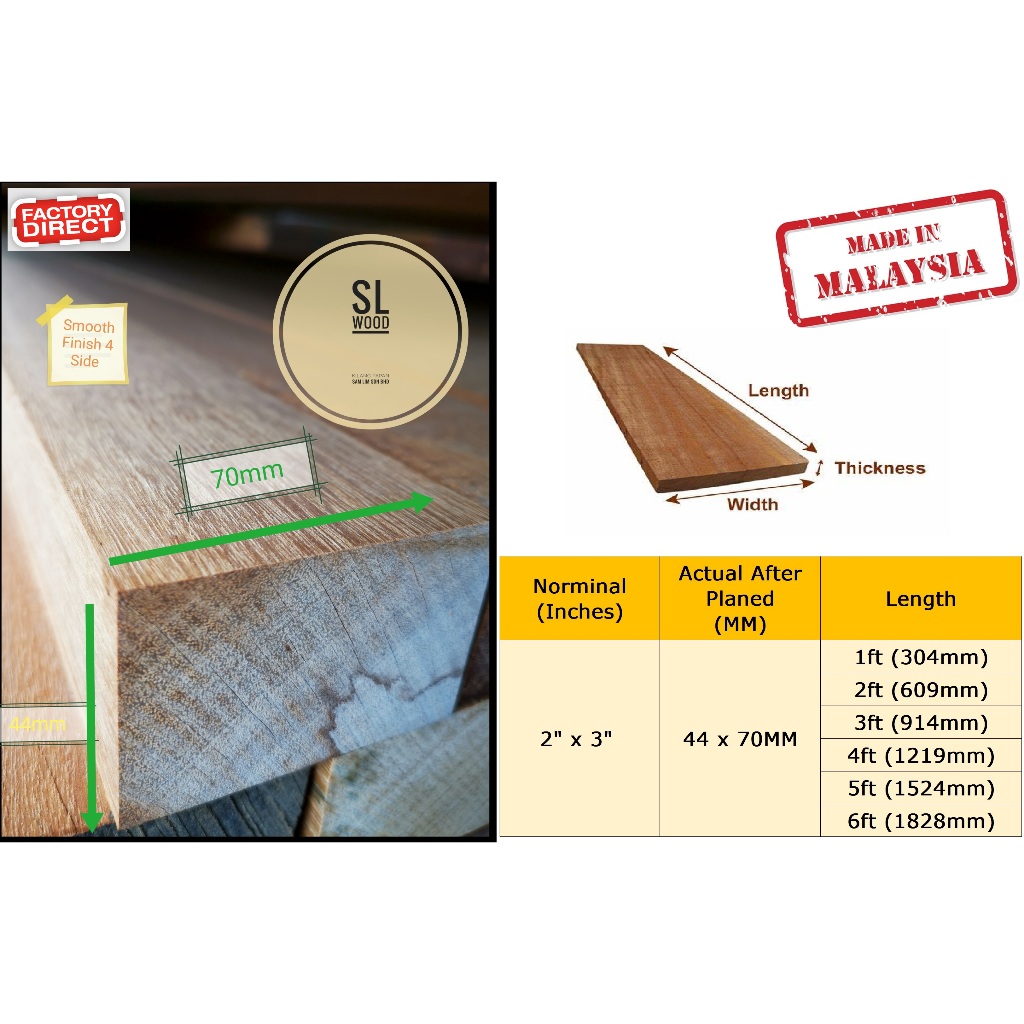 44x70MM Chengal Solid Wood (S4S) / Batang Kayu Siap Ketam / Furniture ...