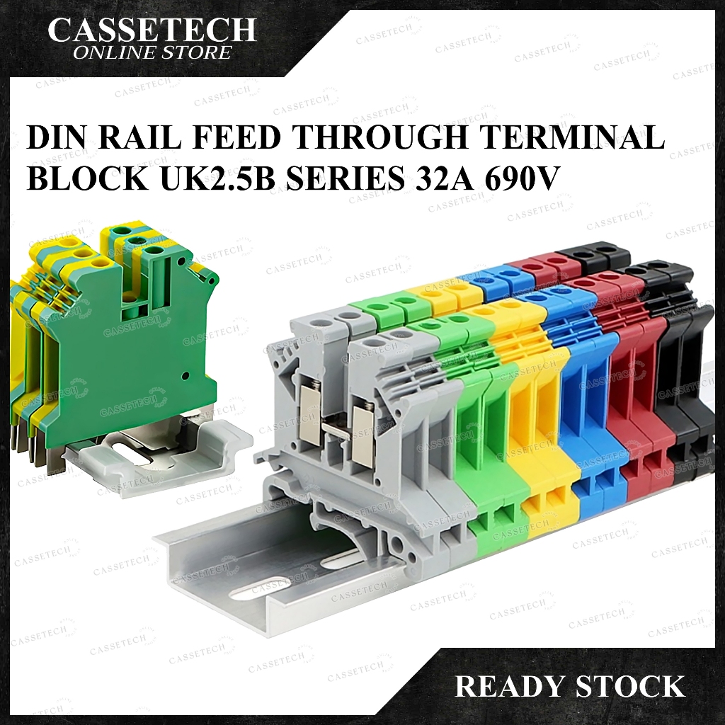 DIN RAIL FEED THROUGH TERMINAL BLOCK 2.5MM² WIRE CABLE CONNECTOR KABEL DISTRIBUTION UK2.5B ...