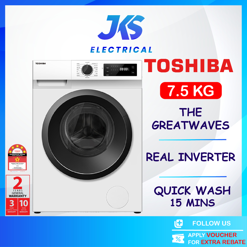 Toshiba 7.5KG Inverter Front Load Washer TW-BH85S2M + Toshiba 7.0KG Tumble Dryer TD-H80SEM ...