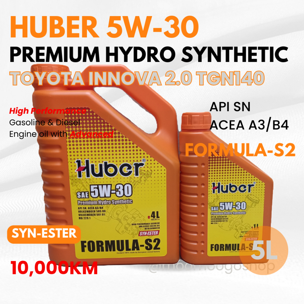 HUBER FORMULA S2 PREMIUM HYDRO SYNTHETIC SAE 5W30 ENGINE OIL 5 LITRES ...