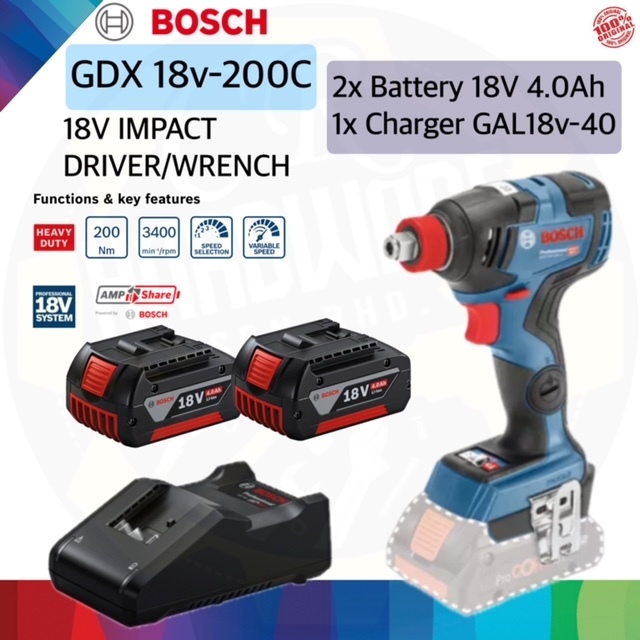 BOSCH GDX 18V-200 C SET/SOLO Professional Brushless Cordless Impact ...