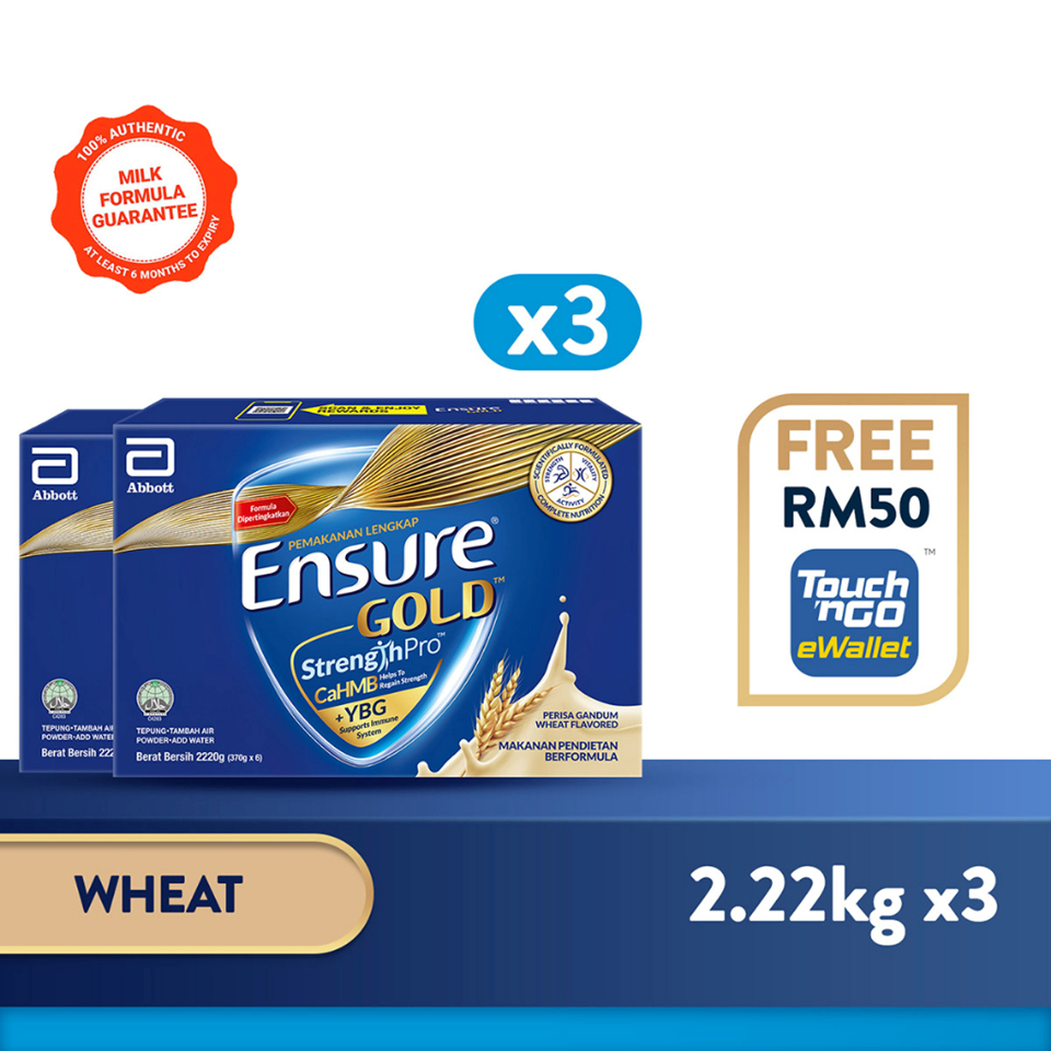 Ensure Gold Wheat 2.4kg x3 BIB FREE RM 50 TNG E-wallet Voucher (Adult Complete Nutrition ...