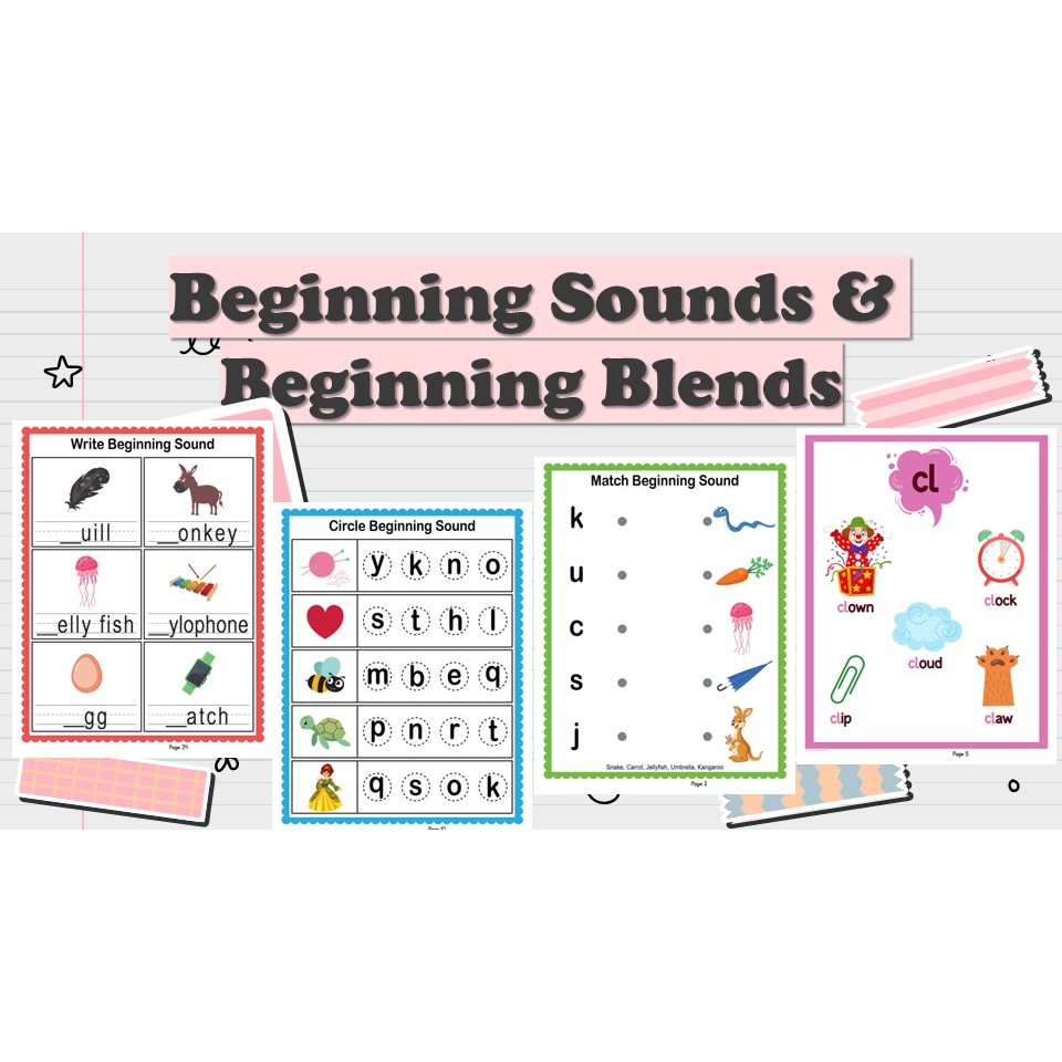 [PRE472] 57 pages Beginning Sounds & Beginning Blends Worksheet for Pre ...