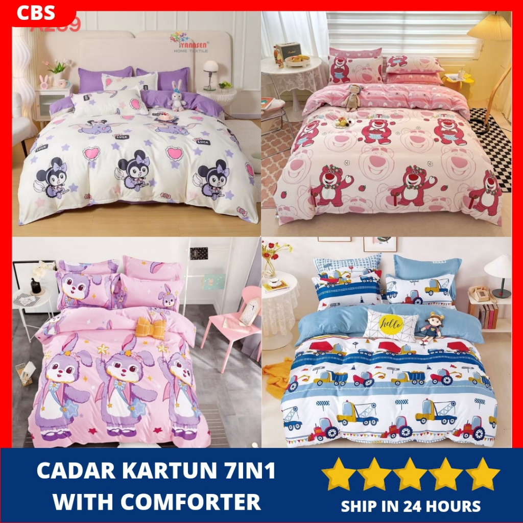 Cadar Cartoon 7 in 1 With Comforter Queen King | Shopee Malaysia