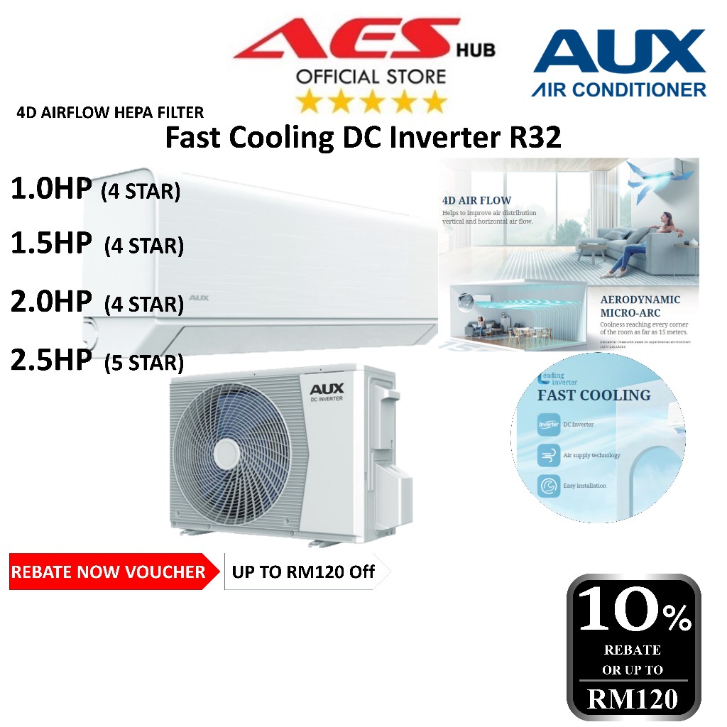 🛠️ AUX 5⭐ 2.5HP / 4⭐ 2HP 1.5HP 1HP Penyaman Udara Inverter Ultra Senyap ...