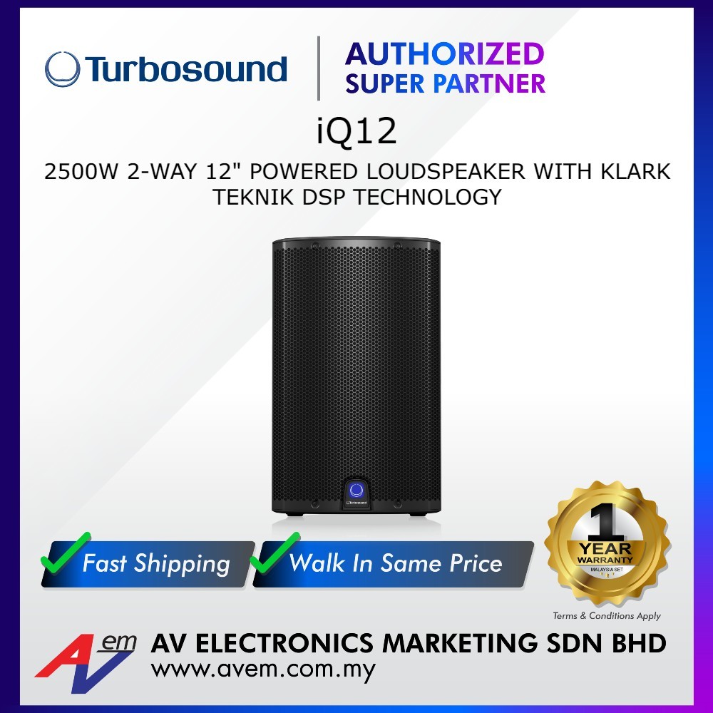 TURBOSOUND iQ12 2500 Watt 2 Way 12" Powered Loudspeaker with Klark ...